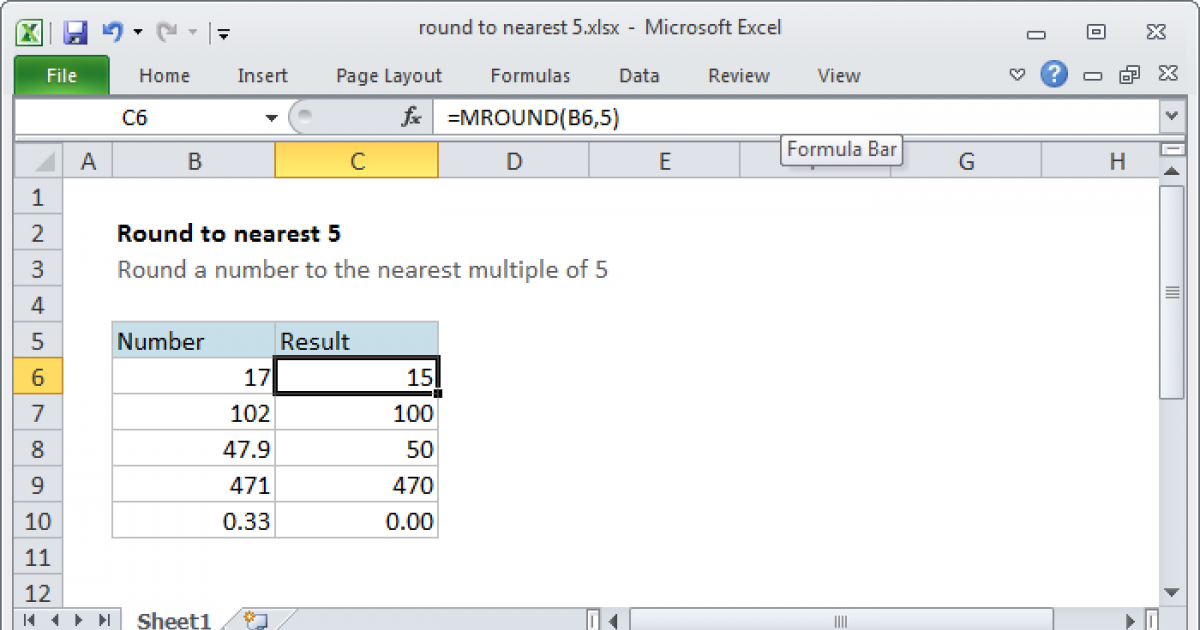 Round To Nearest 5 Excel Formula Exceljet